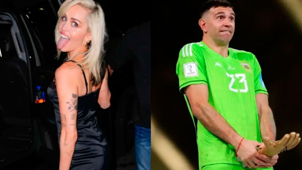 La foto viral de Miley Cyrus imitando el popular gesto de Dibu Martínez que revolucionó la red ...