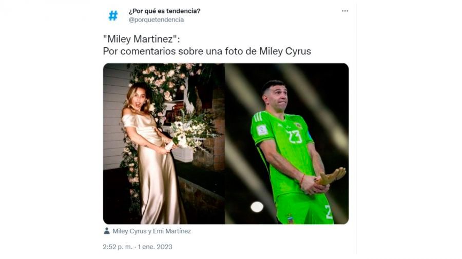 La foto viral de Miley Cyrus imitando el popular gesto de Dibu Martínez que revolucionó la red ...