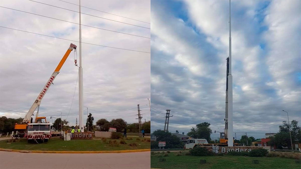 Instalaron un mástil de más de 30 metros en el ingreso de Bandera ...