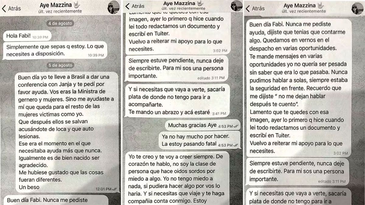 Fabiola Yañez aportó los chats con Ayelén Mazzina y realizó un ...